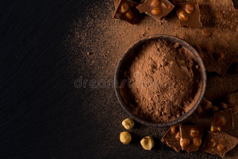 Ð¡ocoa Powder and Chocolate Nuts Pieces Stock Image - Image of food ...