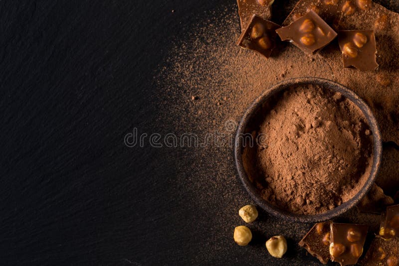 Ð¡ocoa Powder and Chocolate Nuts Pieces Stock Photo - Image of cocoa ...