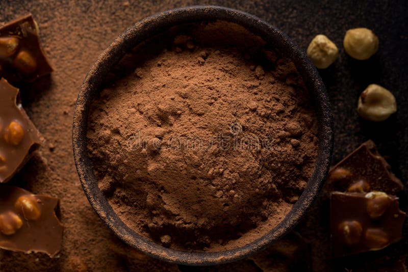 Ð¡ocoa Powder and Chocolate Nuts Pieces Stock Image - Image of macro ...