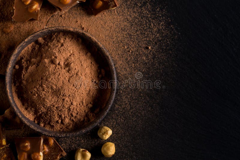 Ð¡ocoa Powder and Chocolate Nuts Pieces Stock Photo - Image of gourmet ...