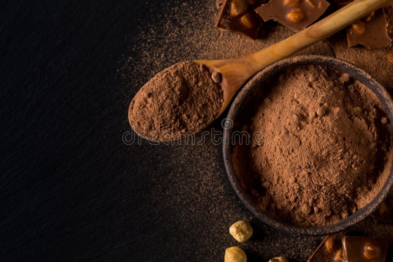 Ð¡ocoa Powder and Chocolate Nuts Pieces Stock Photo - Image of black ...