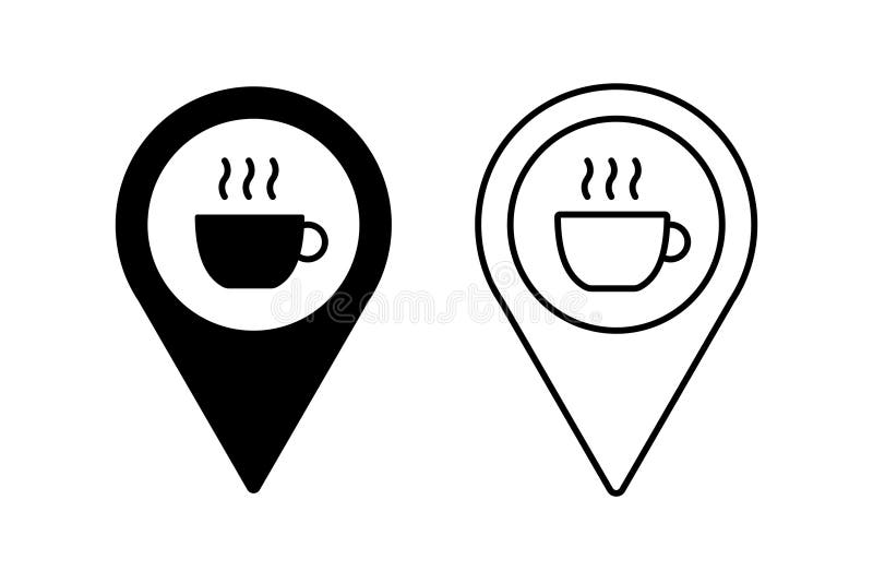 Coffee Shop Vector Icon Set. Map Pin with Coffee Cup Symbol Stock ...