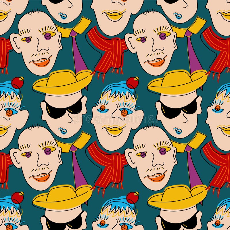 Collage of Different Male Faces. Seamless Pattern with Abstract Human ...