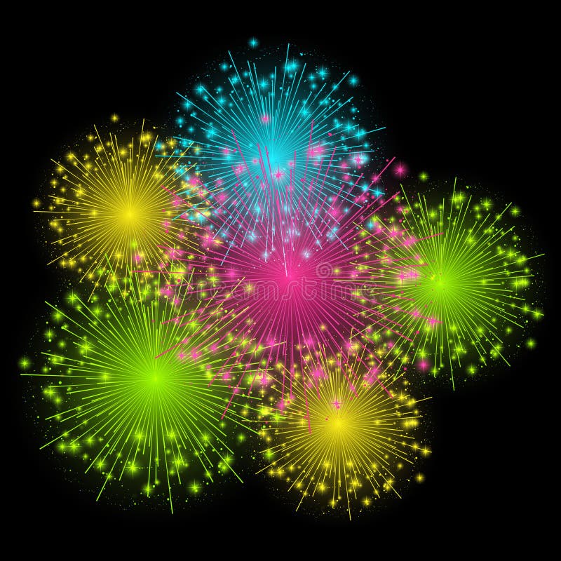 Shiny Color Fireworks on Starry Sky Background for Your Holiday Design ...