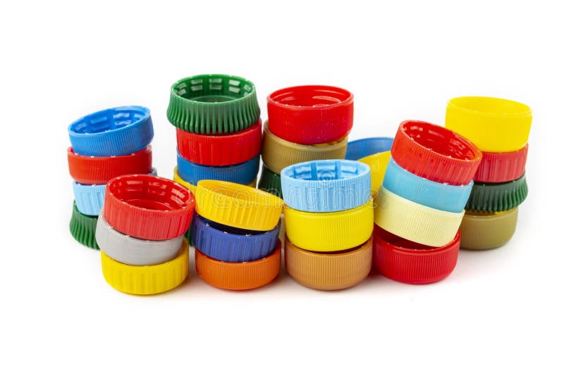 Ð¡olorful Plastic Caps on White Background, Recycle for Environment ...