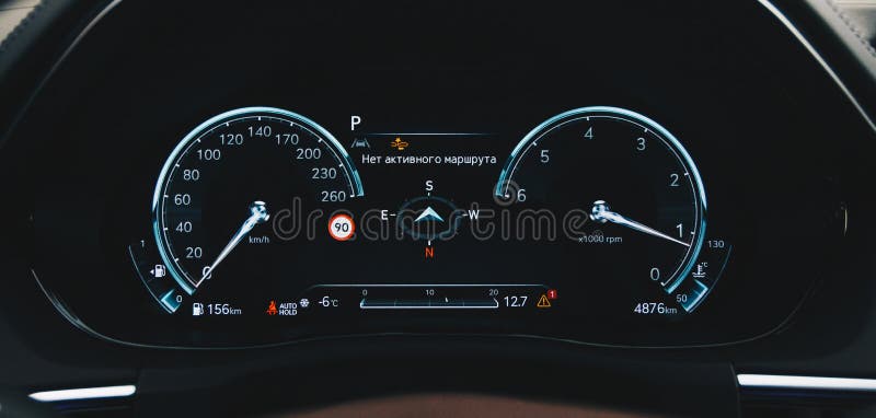 Ð¡ompass on the Digital Dashboard of Modern Car. Stock Image - Image of ...