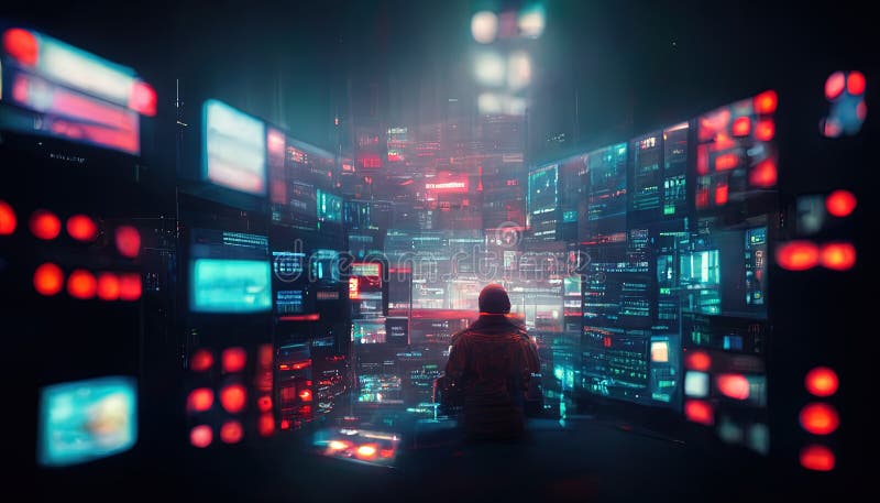 Ð¡oncept of Virtual Environment and Cyberspace Set of Glowing Screens ...