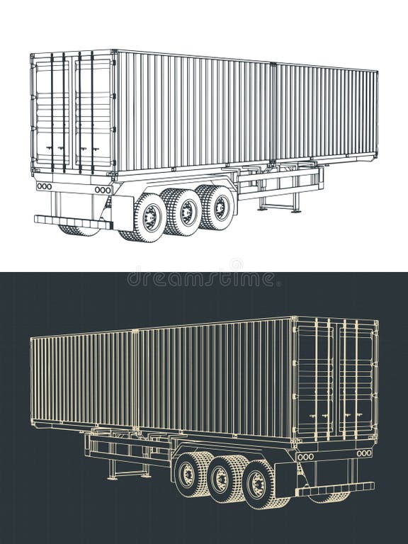 Container trailer drawings stock vector. Illustration of platform ...