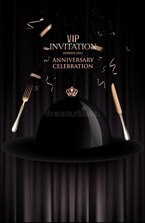 Vip Dinner Invitation Card with Cold Confetti, Plate and Cutlery. Stock ...