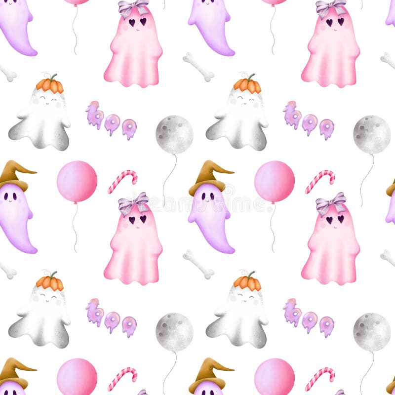 Spooky Set, Watercolor Ghost, Happy Halloween Stock Illustration ...