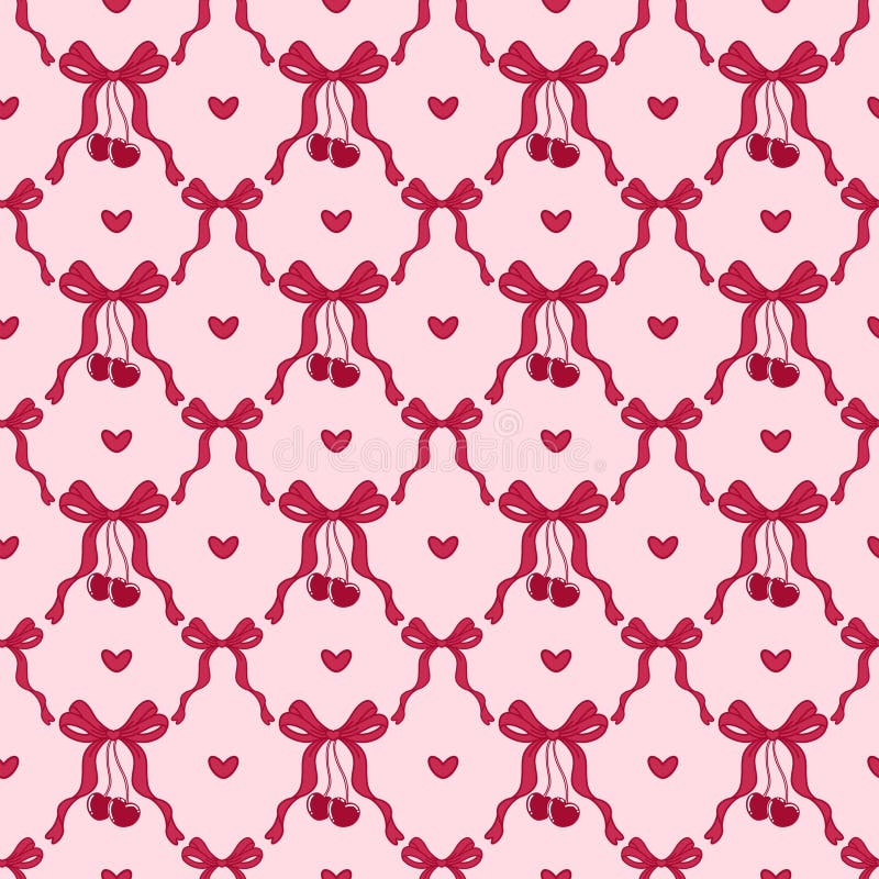 Coquette Bow Cherry Seamless Pattern. Stock Illustration - Illustration ...