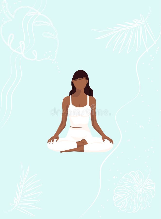 Woman Meditating in Nature Near White Leaves. Young Girl Doing Yoga ...