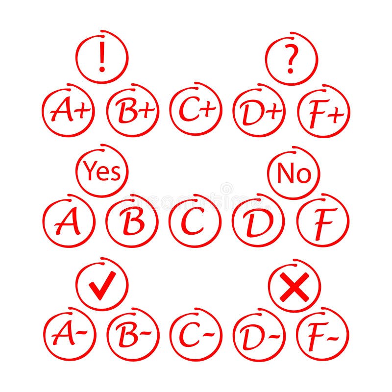 Set Icon. Grade Result a,B,C,D, F Plus, Minus. Hand Drawn Vector Sing ...