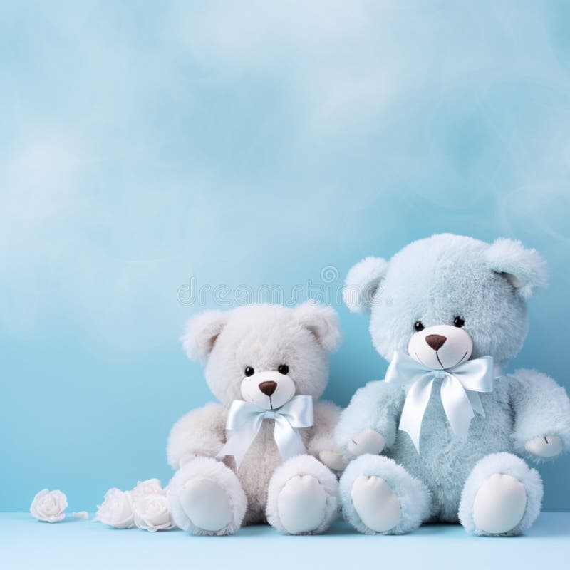 Pastel Blue Background Template with 2 Teddy Bears, AI Generated Stock ...