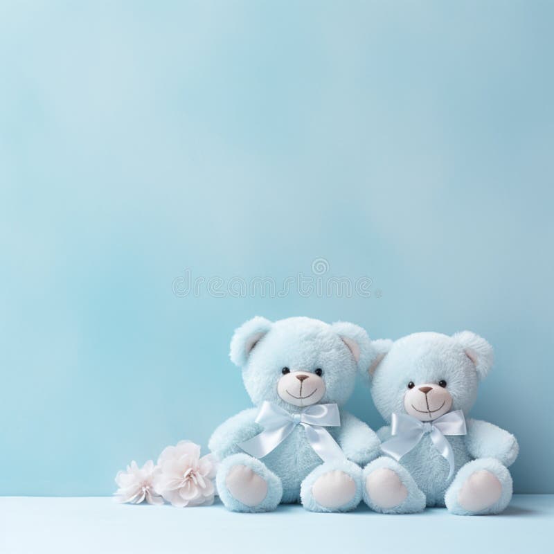 Pastel Blue Background Template with 2 Teddy Bears, AI Generated Stock ...