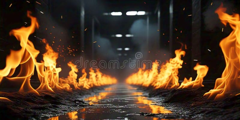 Bright Flames are Burning on Black Background.Generative Ai Stock ...