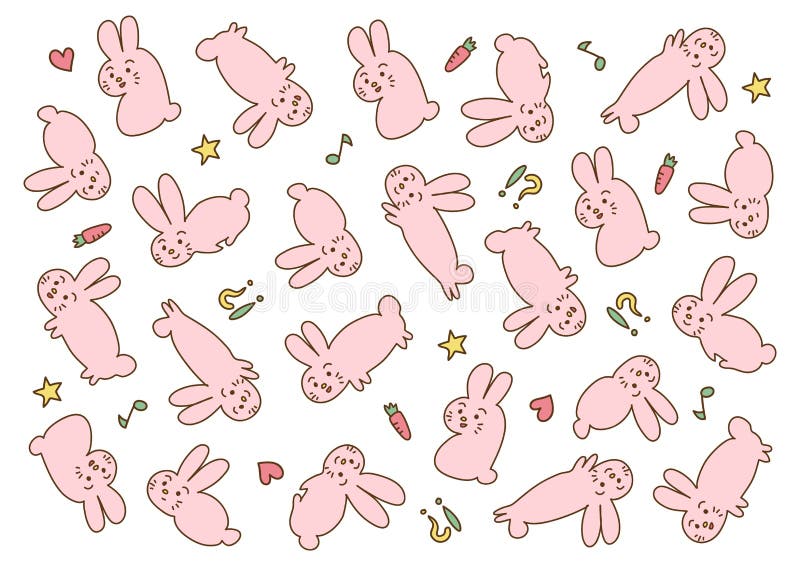 Cute Rabbit Pattern. Various Rabbits and Symbols. Vector Illustration ...