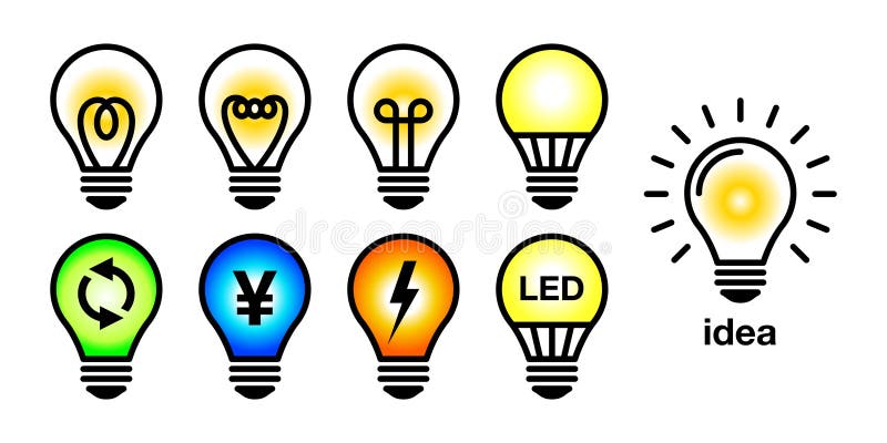 Bulb Electric LED Energy Saving Vector Icon Illustration Set Stock ...