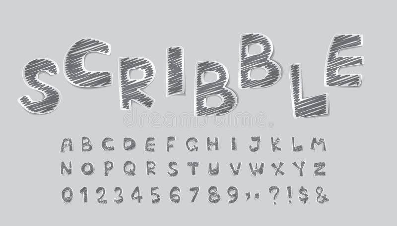 Vector Scribble Alphabet with Shadow on Gray Background. Stock Vector ...