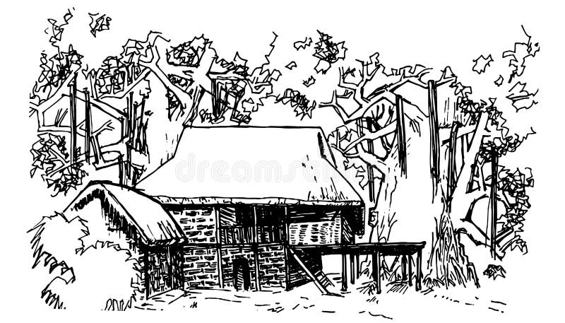 Southeast Asia Vernacular Architecture. Hand Drawn Sketch Illustration ...