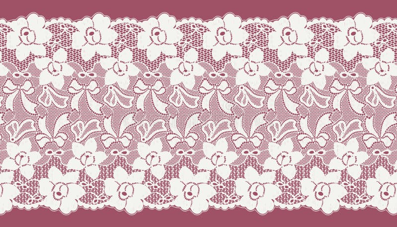 Wide Lace Trim with Flower and Bow. Stock Vector - Illustration of ...