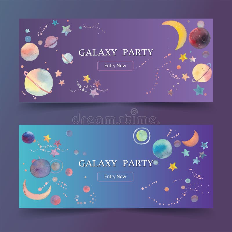 Illustration Banner Map of Hand-painted Galaxy Planet Universe Stock ...