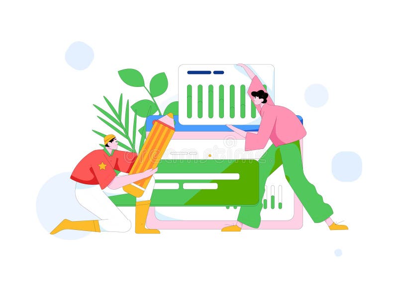 Flat Vector Illustration of Business People Operating Work Scene Stock ...