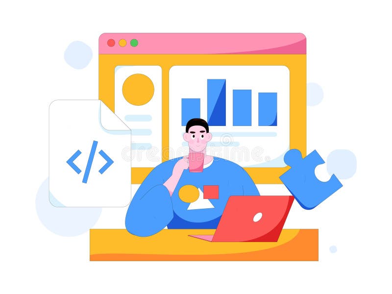 Flat Vector Illustration of Business People Operating Work Scene Stock ...