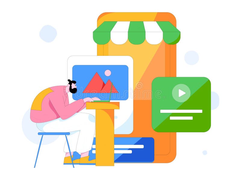 Flat Vector Illustration of Business People Operating Work Scene Stock ...