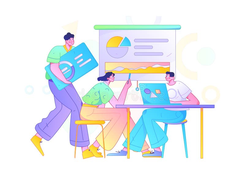 Flat Vector Illustration of Business People Operating Work Scene Stock ...