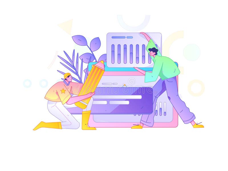 Flat Vector Illustration of Business People Operating Work Scene Stock ...