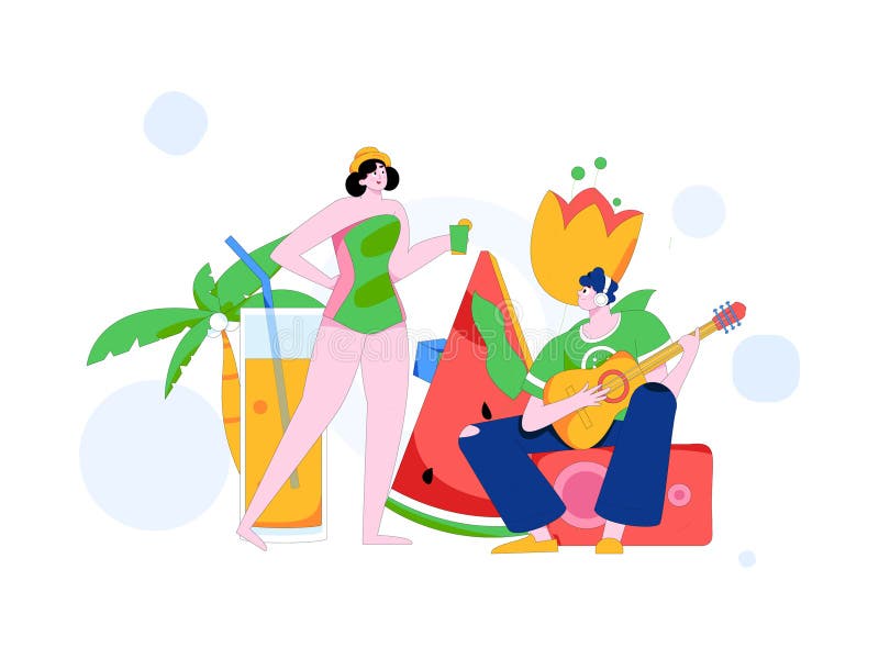 Summer Characters daily Life Scene Illustration Stock Vector ...