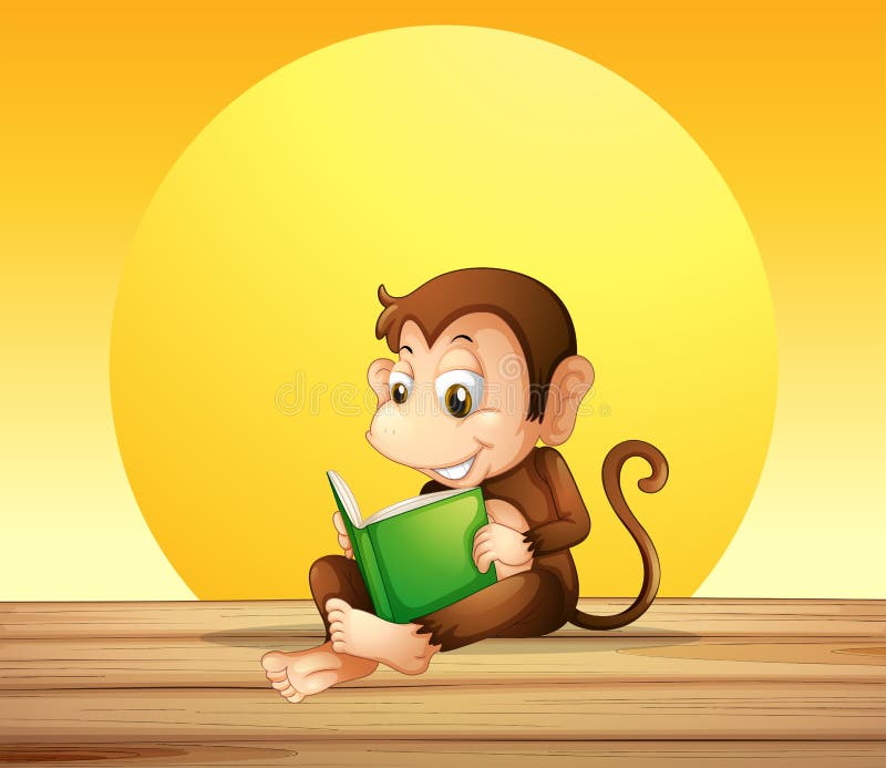 读书的猴子在有花的植物附近 向量例证. 插画 包括有 - 32521772