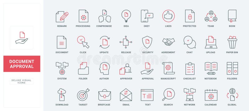 文档审批行图标设置系统戳以释放更新和审批文件 向量例证. 插画 包括有 电子邮件, 收集, 分级显示, 图表 - 307053947