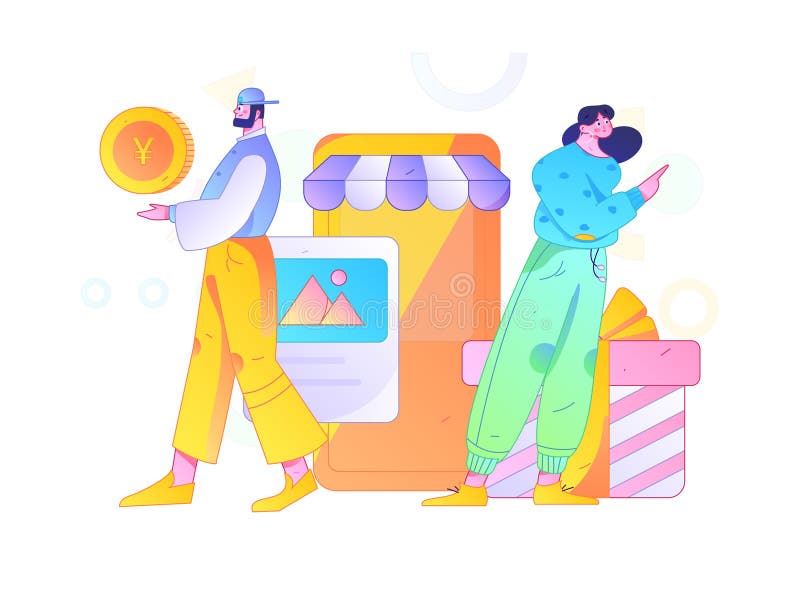 People Using E-commerce Shopping Vector Scene Illustration Stock Vector ...