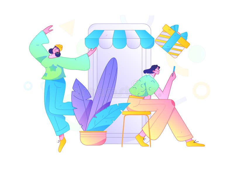 People Using E-commerce Shopping Vector Scene Illustration Stock Vector ...