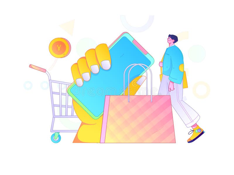 People Using E-commerce Shopping Vector Scene Illustration Stock Vector ...