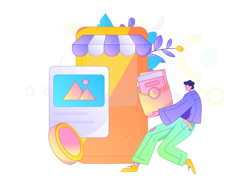 People Using E-commerce Shopping Vector Scene Illustration Stock Vector ...