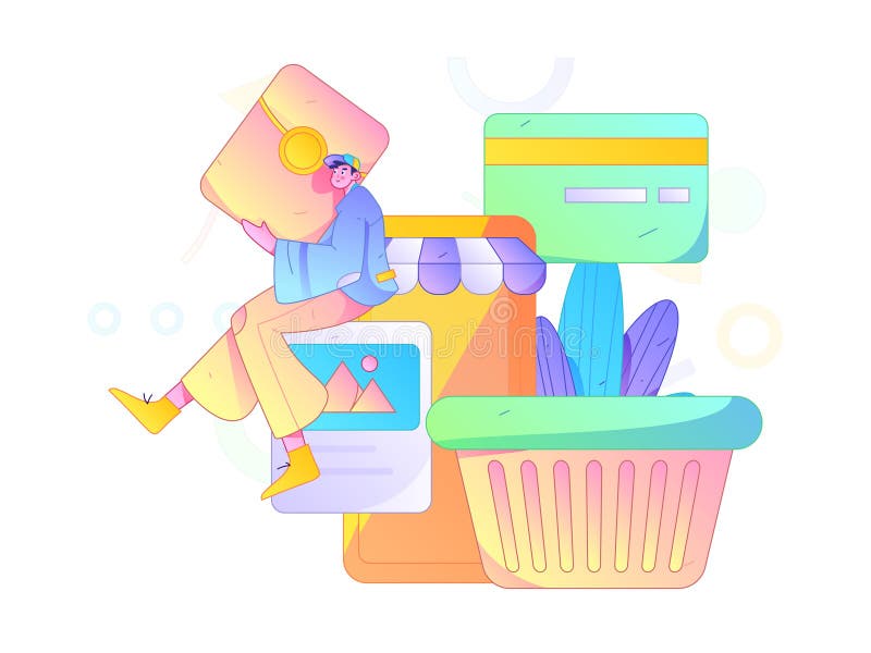 People Using E-commerce Shopping Vector Scene Illustration Stock Vector ...