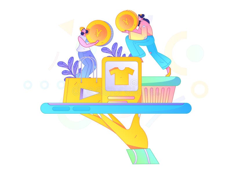 People Using E-commerce Shopping Vector Scene Illustration Stock Vector ...