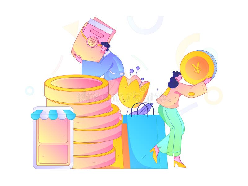 People Using E-commerce Shopping Vector Scene Illustration Stock Vector ...