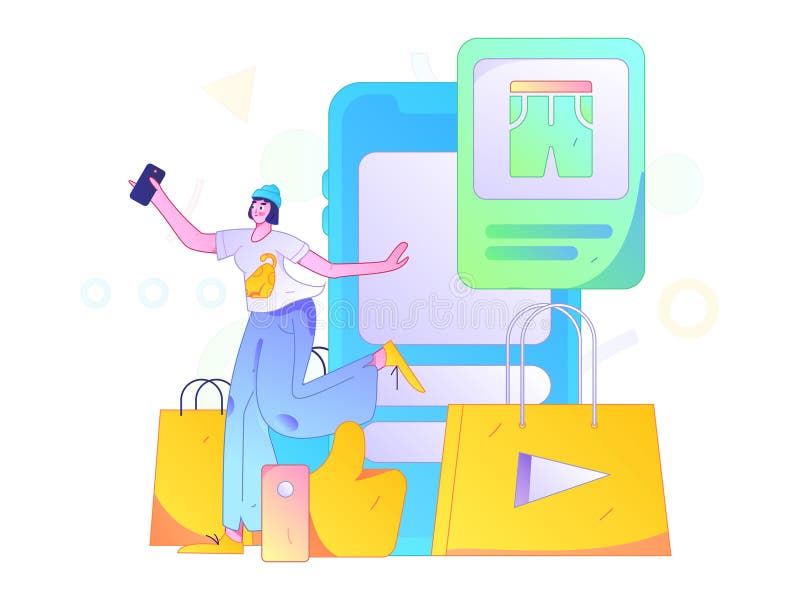 People Using E-commerce Shopping Vector Scene Illustration Stock Vector ...