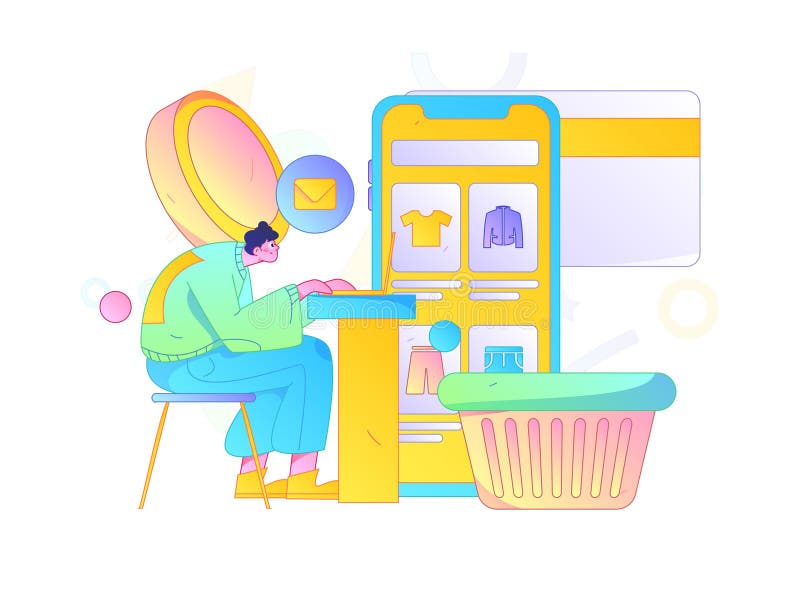 People Using E-commerce Shopping Vector Scene Illustration Stock Vector ...