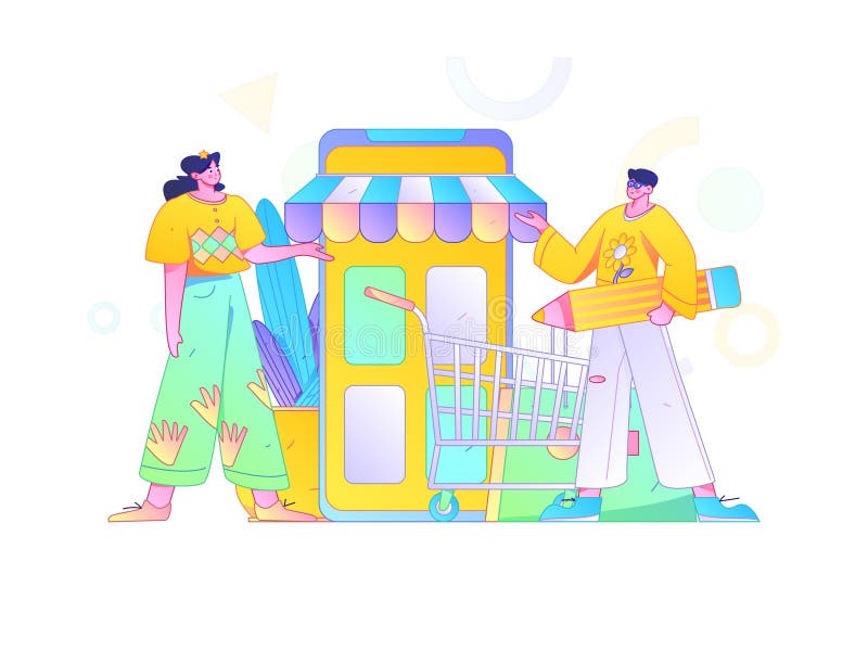 People Using E-commerce Shopping Vector Scene Illustration Stock Vector ...