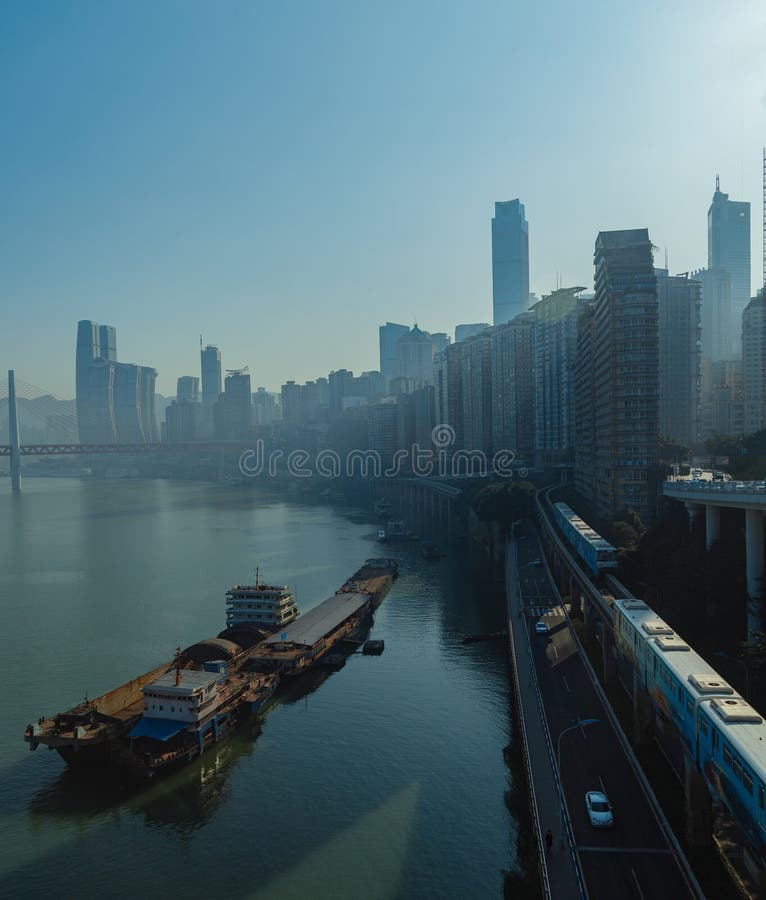 Chongqing Riverside Cityscape Stock Image - Image of called, bridge ...