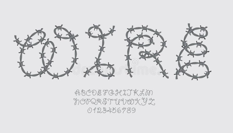 Alphabet Set of Symbols in the Form of Barbed Wire. Wire with Sharp ...