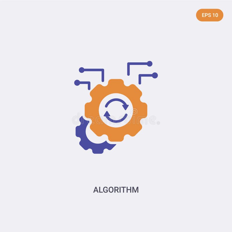 2颜色算法概念线矢量图标 Isolated Two Colored Algorithm Outline Icon with Blue and ...