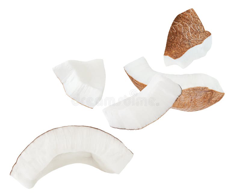 Â Levitating Coconut Chunks Isolated on White Background. Broken ...