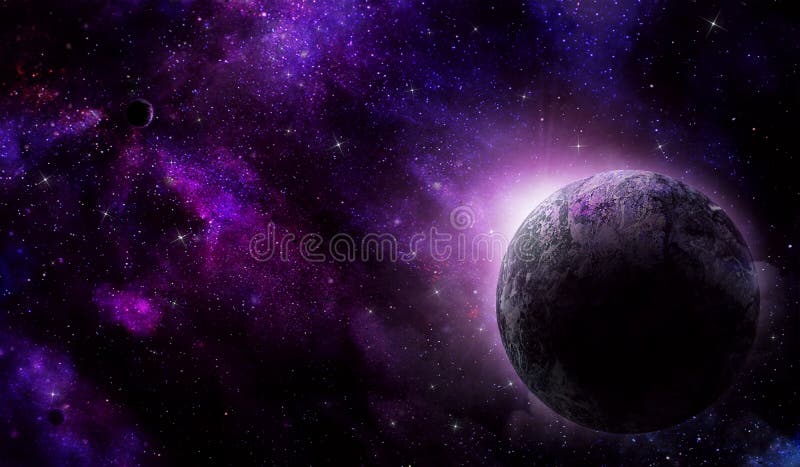 planet from Space and Violet Nebula in the Night Sky, Abstract Space ...
