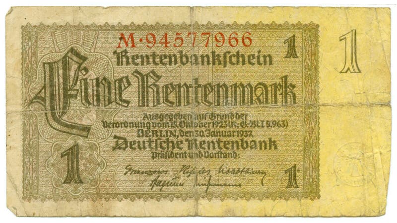 1 Rentenmark Bill of Germany Stock Image - Image of note, denomination ...
